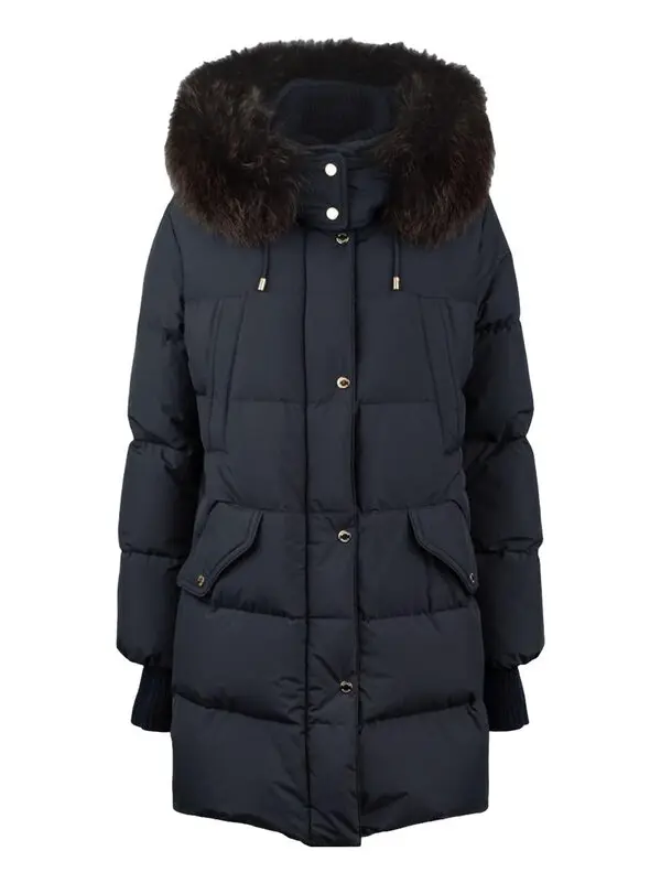 MOORER Boudin Quilted Down Parka With Fox Fur Collar - Blue