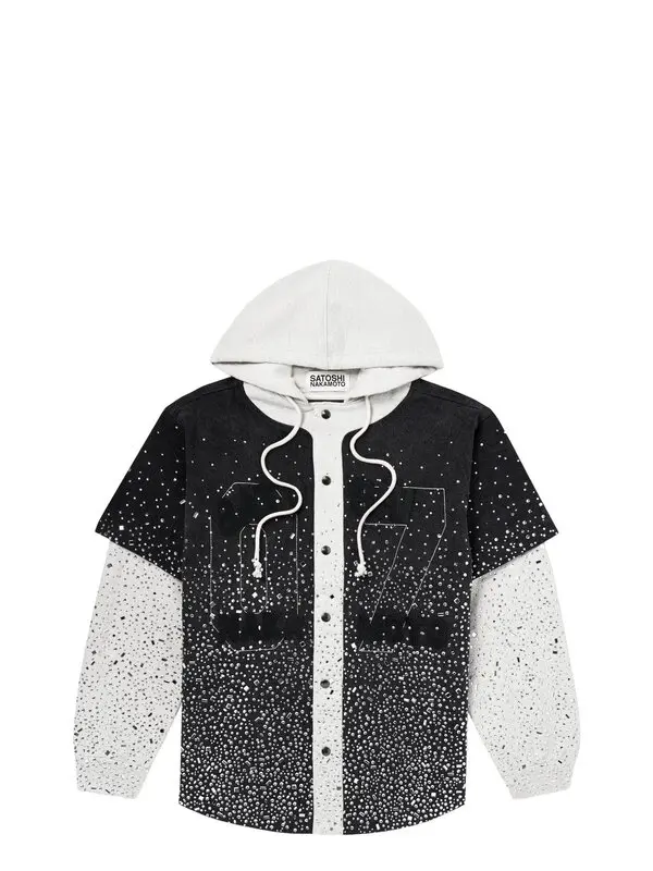 SATOSHI NAKAMOTO Embellished Layered Cotton Hoodie - Black
