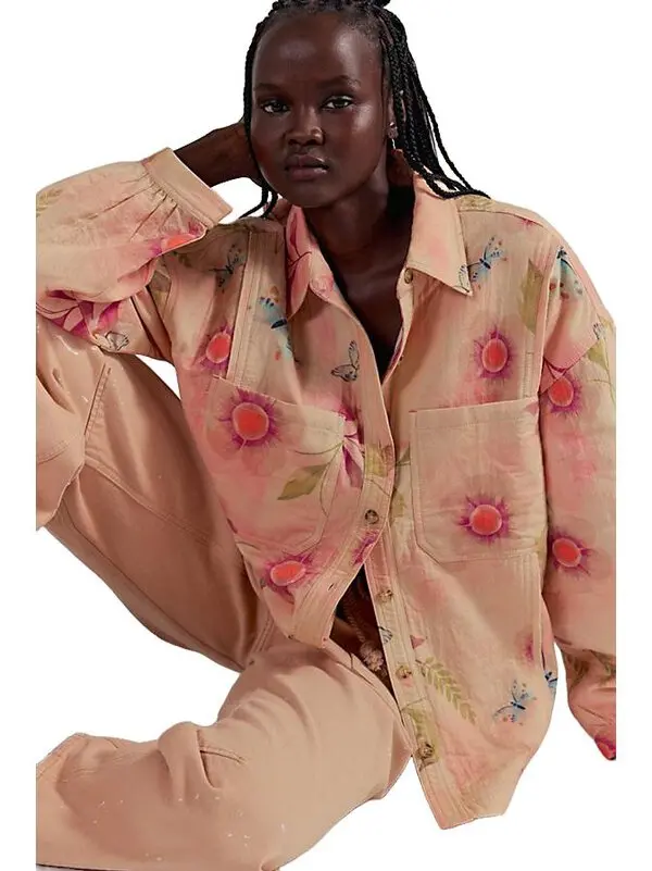 Free People We The Free Petina Garden Printed Button Down - Peachy Wash Combo