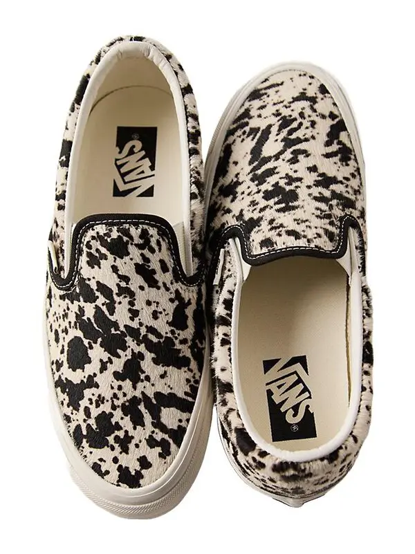 VANS Hair-on Leather Slip-on Sneakers - Black/white