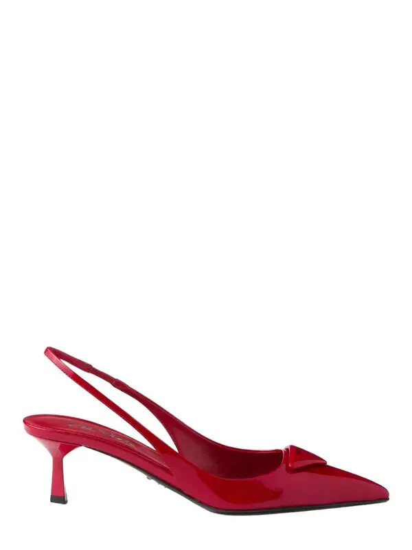 Prada 55mm Triangle-logo Patent Leather Slingback Pumps - Red