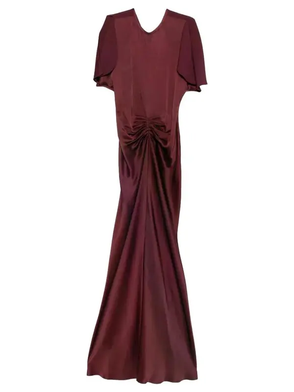 Victoria Beckham Gathered Waist Floor Length Maxi Dress - Red