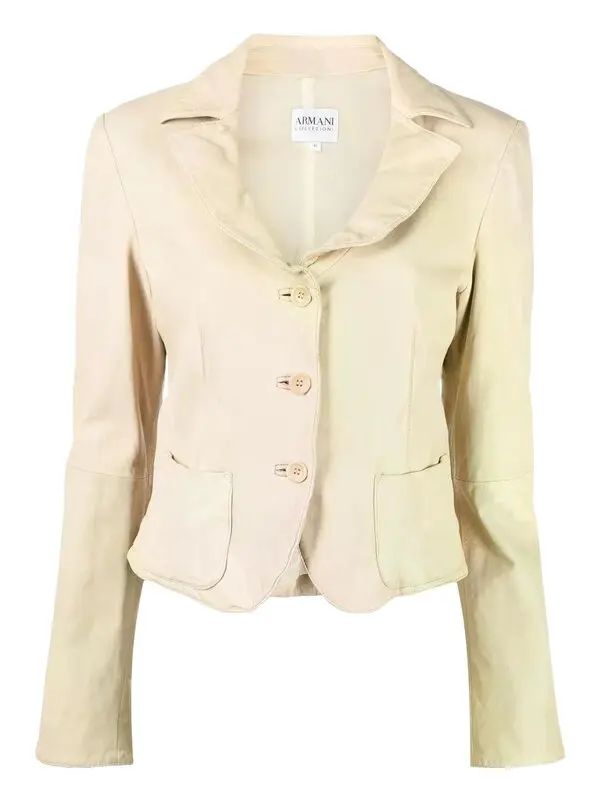 Giorgio Armani 2000s Notched Lapels Leather Jacket - Neutrals