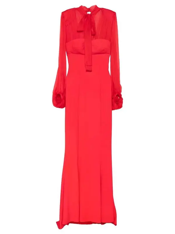 SILK LOVE & LACE Margot Long-sleeve Maxi Dress - Red