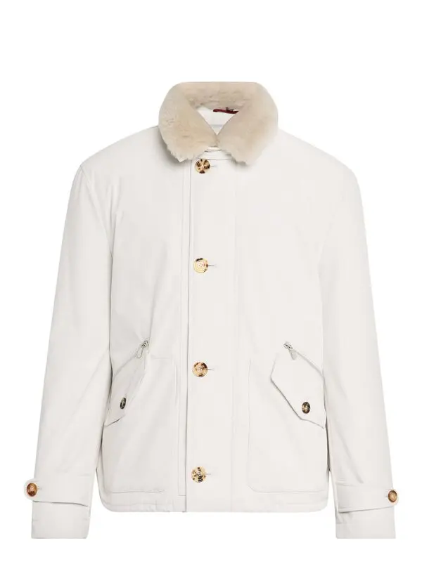 Brunello Cucinelli Stretch Nylon Bomber Jacket With Detachable Shearling Collar - Cav72 Whit