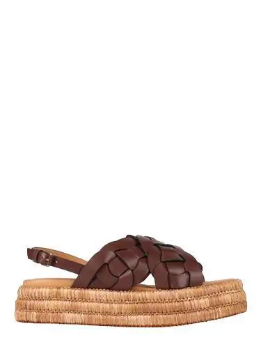 TOD'S Leather Slingback Flatform Sandals - Brown