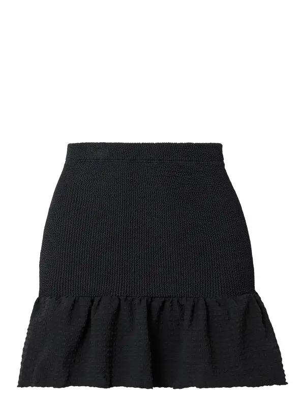 Hunza G Ruffled Waffle And Seersucker Mini Skirt - Black