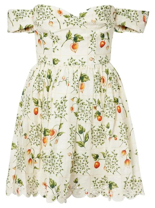 Agua Bendita Poesia Off-shoulder Linen Minidress - Multicoloured