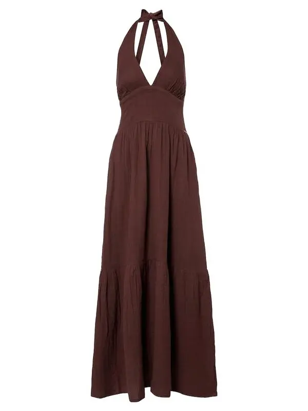 Melissa Odabash Shay Halterneck Cotton Maxi Dress - Brown