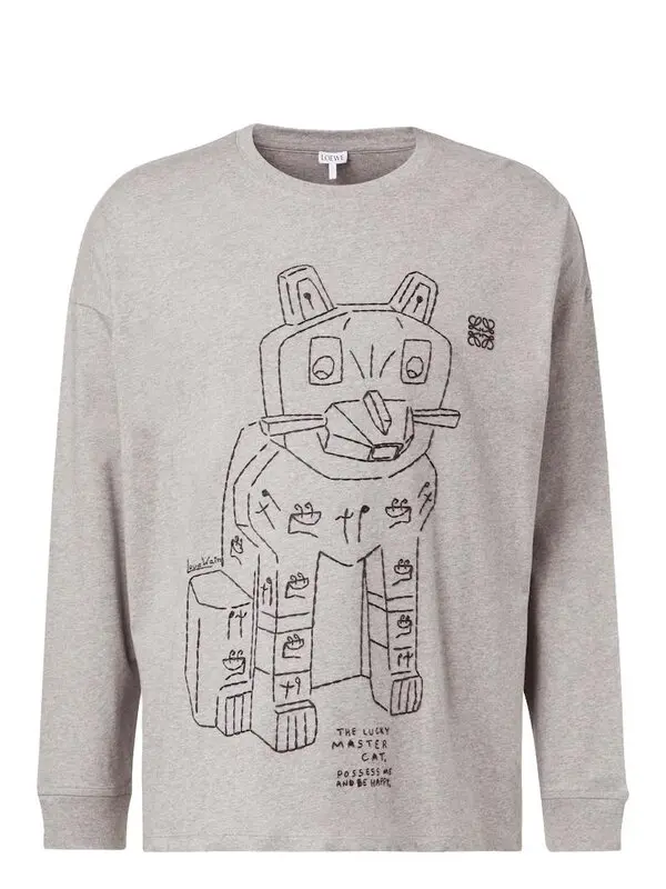Loewe X Louis Wain Embroidered Cotton Jersey T-shirt - Grey