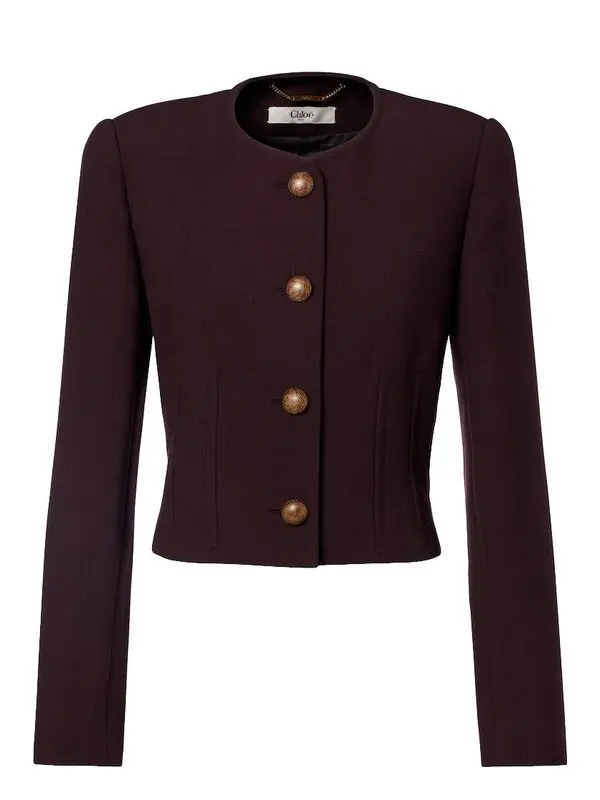 Chloé Cropped Virgin Wool Crêpe Jacket - Purple