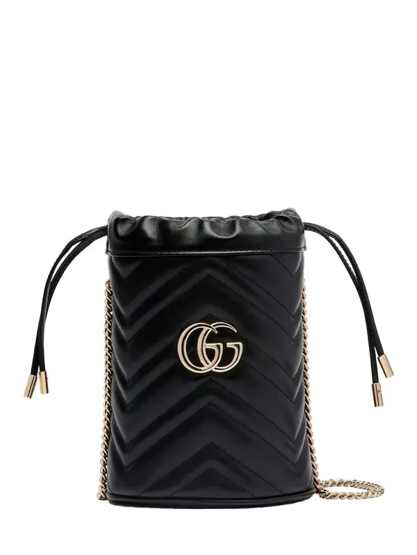 Gucci Gg Marmont Small Leather Bucket Bag - Black