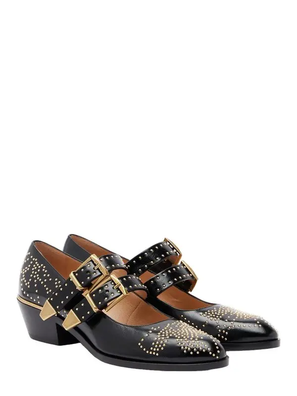 Chloé Susanna 40 Studded Leather Mary Jane Pumps - Black