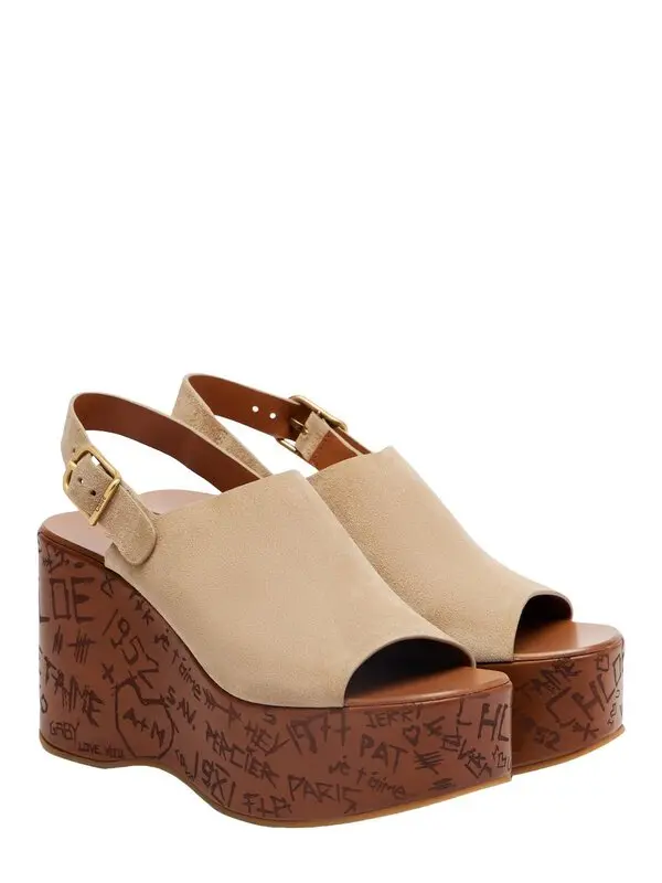 Chloé Maxime 80 Suede Wedge Sandals - Beige