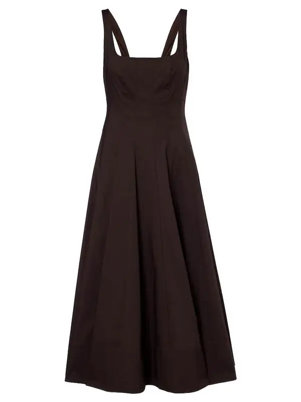 Staud Pleated Cotton Midi Dress - Brown