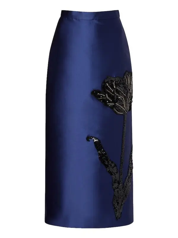 Erdem Sequined Twill Pencil Skirt - Blue