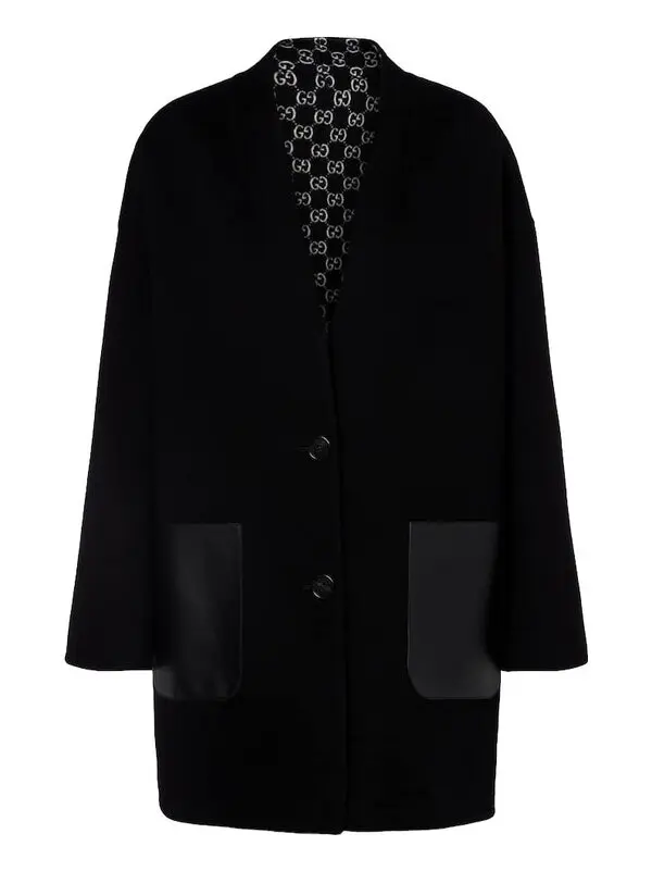 Gucci Reversible Leather-trimmed Wool Coat - Black