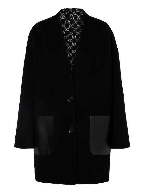 Gucci Reversible Leather-trimmed Wool Coat - Black