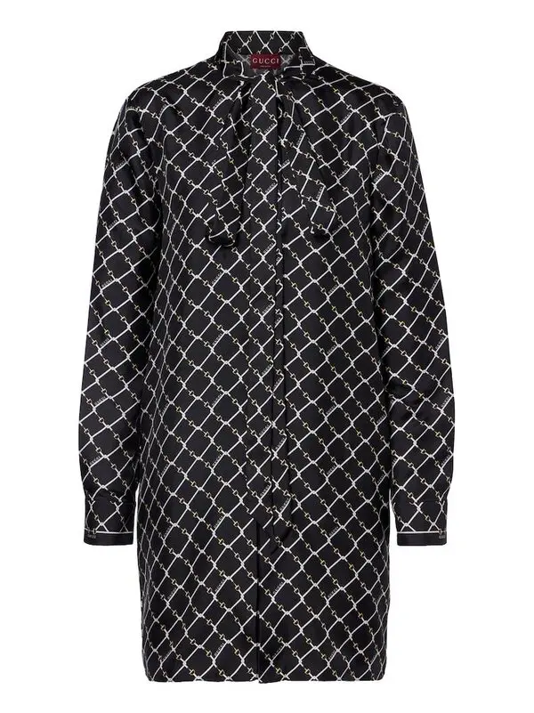 Gucci Printed Tie-neck Silk Minidress - Black