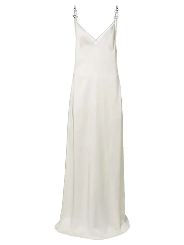 Gucci Horsebit Embellished Satin Slip Dress - White