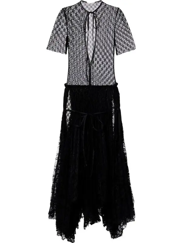 JW Anderson Sheer Pleated Lace Maxi Dress - Black
