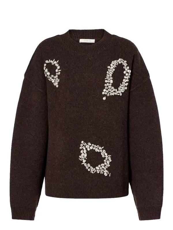 JACQUES WEI Embroidered Merino Wool Sweater - Brown