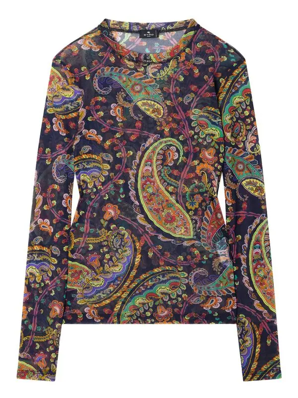 Etro Paisley-print Mesh Top - Blue