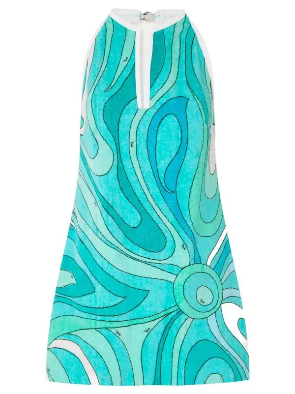 Emilio Pucci Printed Cotton-terry Halterneck Mini Dress - Blue