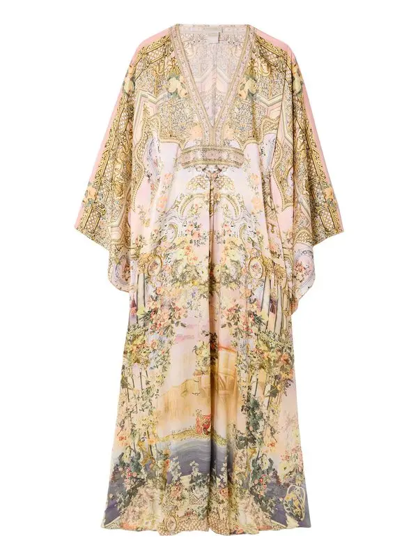 Camilla Crystal-embellished Printed Silk Kaftan - Pink