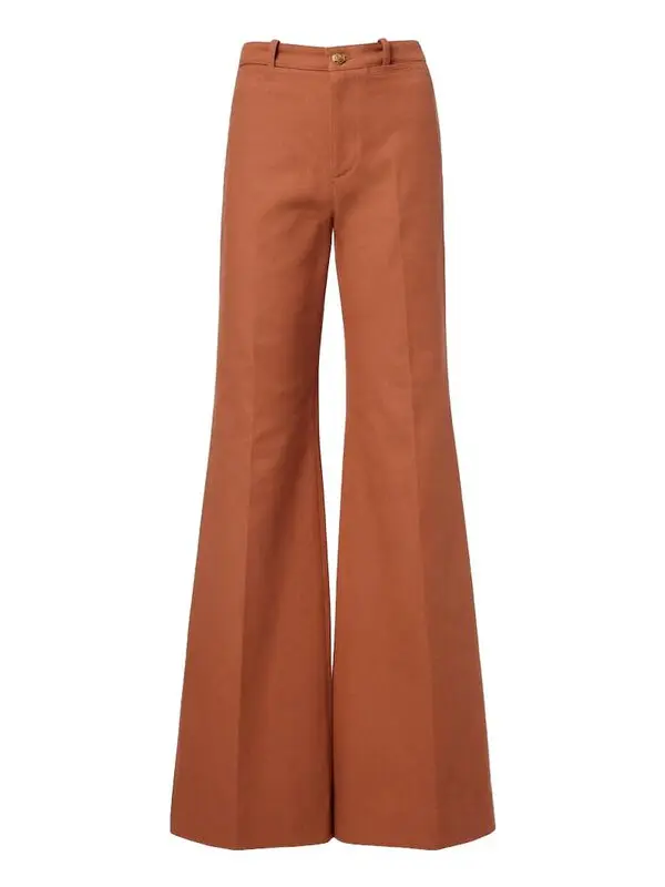 Chloé High-rise Cotton Canvas Flared Pants - Brown