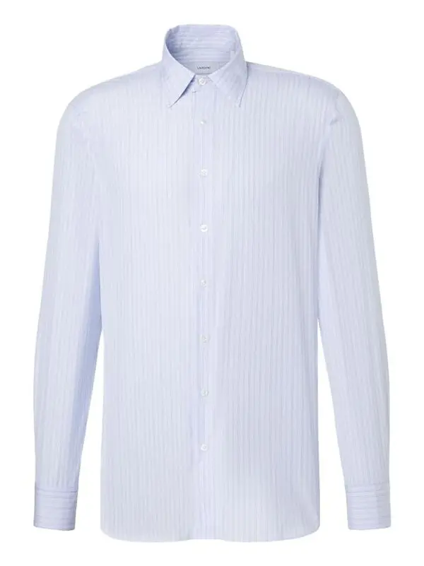 LARDINI Striped Cotton Poplin Shirt - Blue