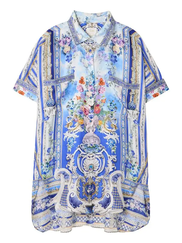 Camilla Crystal-embellished Floral-print Silk Blouse - Blue