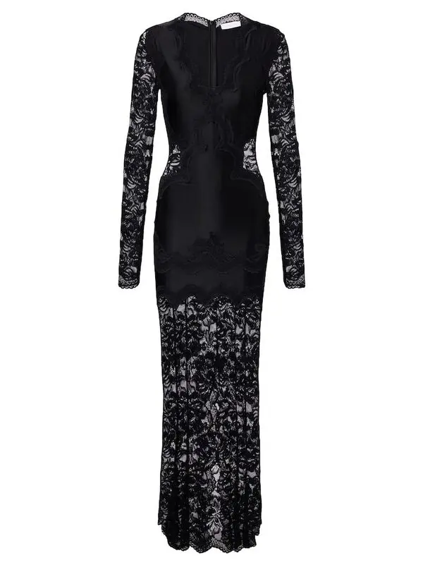 Rabanne Lace-trimmed Jersey Maxi Dress - Black