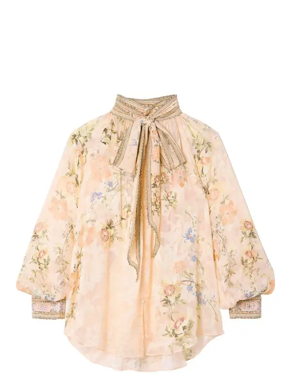 Camilla Crystal-embellished Floral-print Silk-blend Jacquard Blouse - Cream