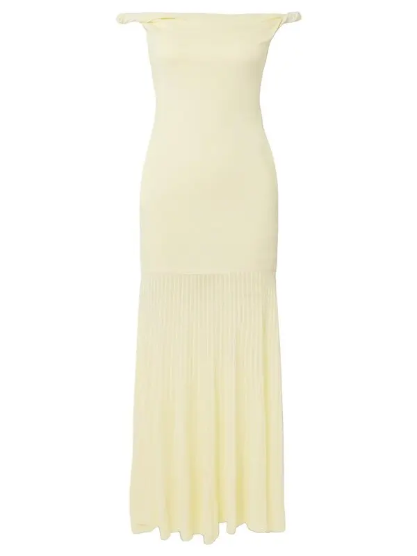 Sir The Label Elia Off-the-shoulder Twisted Pleated Knitted Midi Dress - Yellow