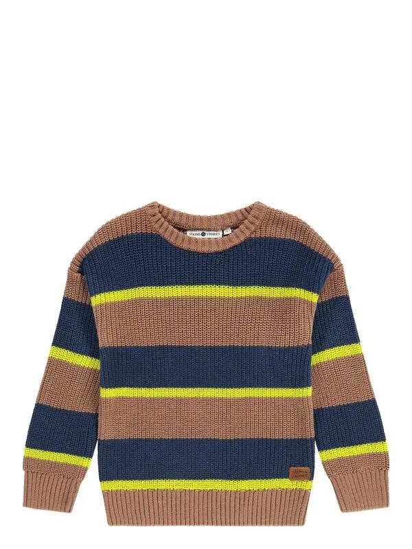 STAINS AND STORIES BY BABYFACE Multi-stripe Knit Crewneck Sweater - Caramel