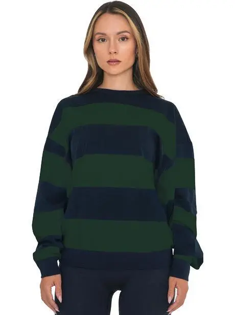REBODY Relaxed Rugby Stripe Sweatshirt - Navy/green