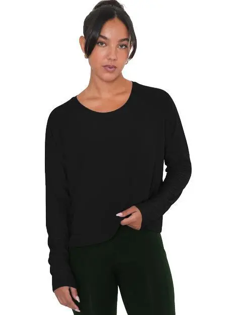 REBODY Sera Mid-length Boxy Long Sleeve Top - Black