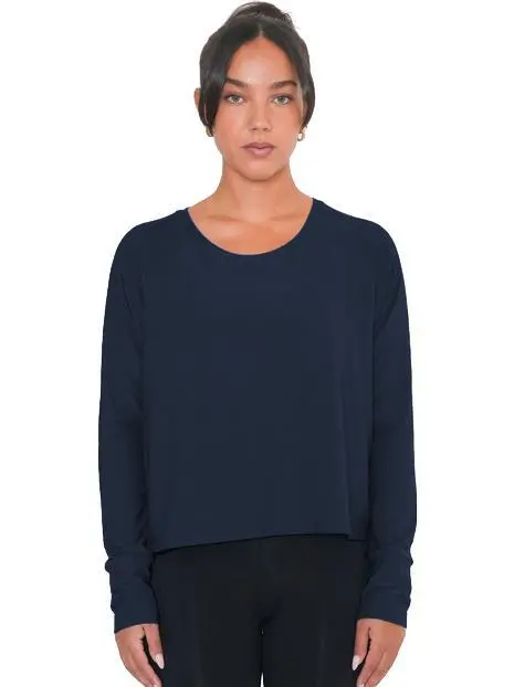 REBODY Sera Mid-length Boxy Long Sleeve Top - Navy