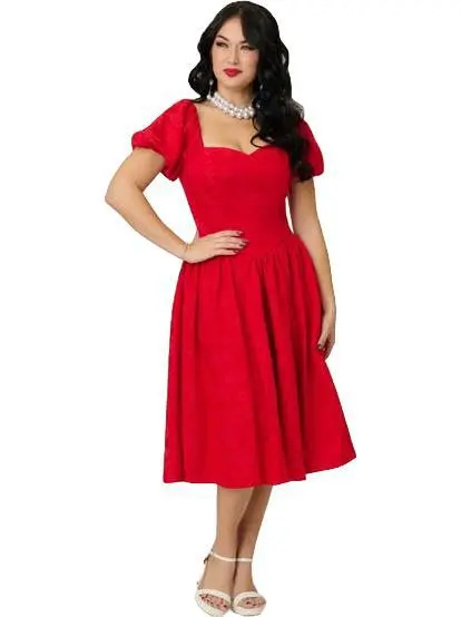 SMAK PARLOUR Puff Sleeve Swing Dress - Red Floral Print