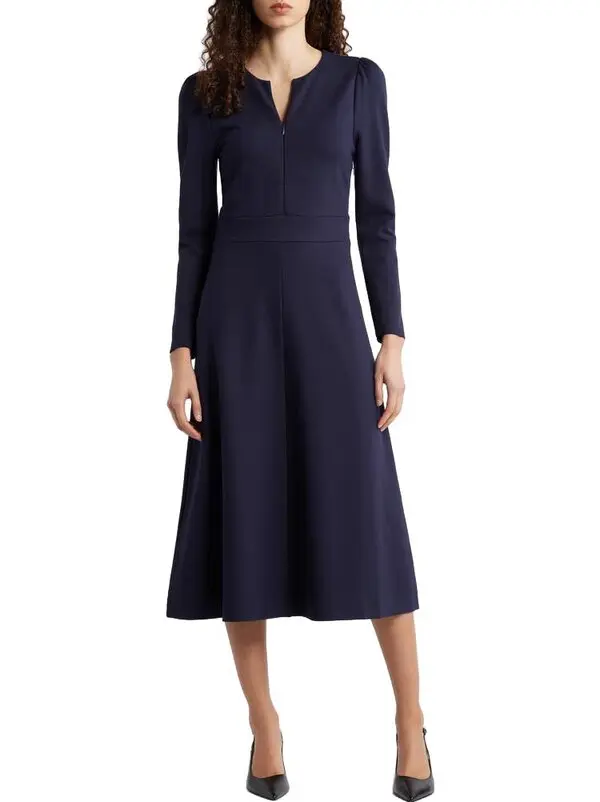 Caslon Half-zip Long Sleeve Ponte Midi Dress - Navy Night