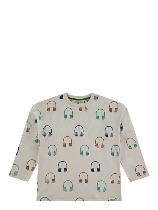 STAINS AND STORIES BY BABYFACE Allover Headphones Crewneck Long Sleeve T-shirt - Bone