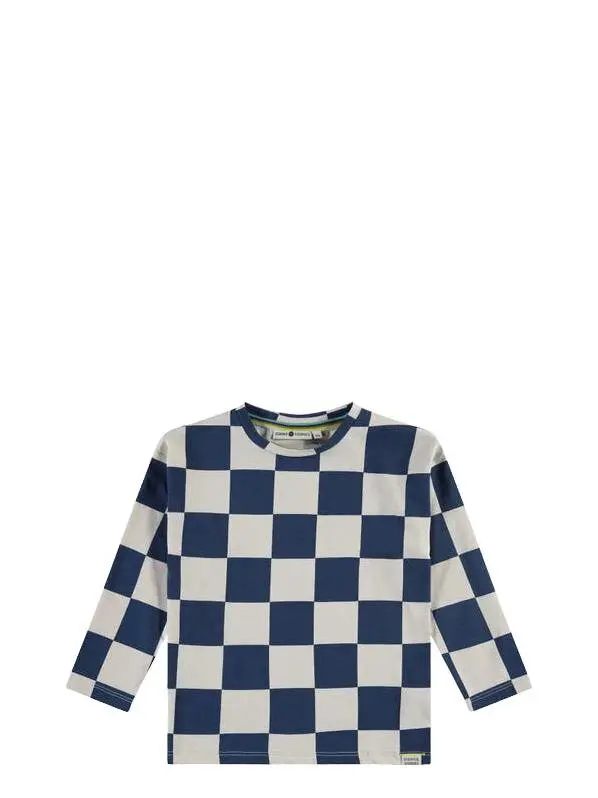 STAINS AND STORIES BY BABYFACE Allover Checkers Long Sleeve Sweatshirt - Blue