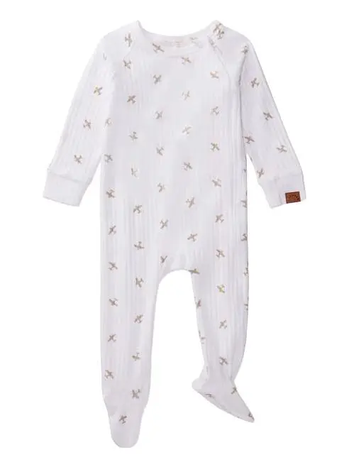 MINIMOI Airplane Print Cotton Footie - Winter White