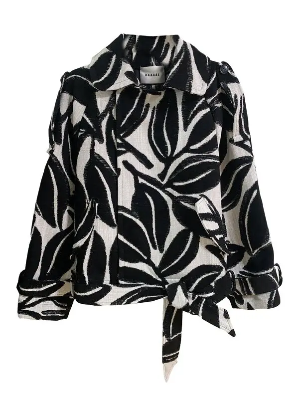 Baacal Marlo Short Moto Trench Coat - Black White Leaves