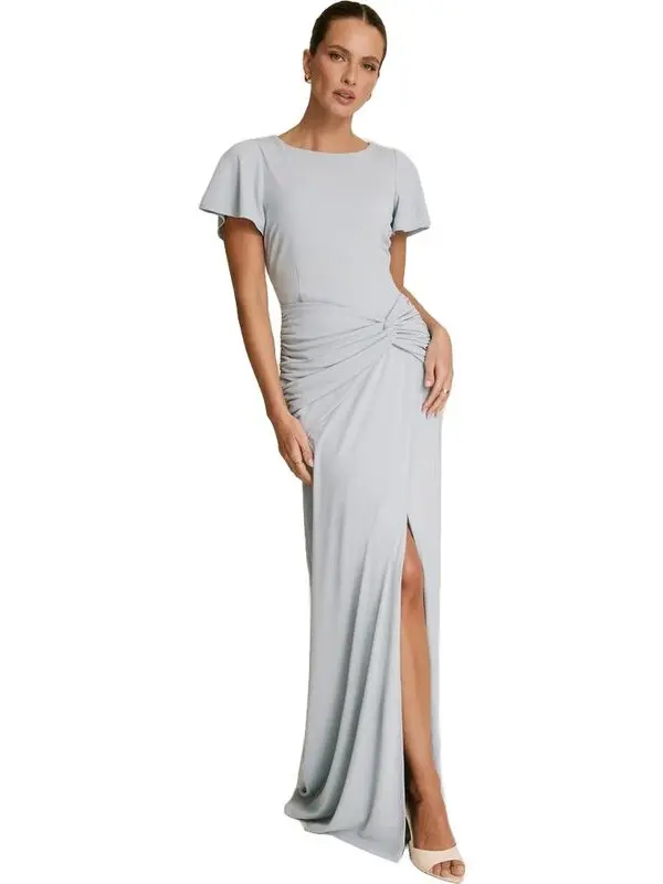 SIX STORIES Knot Panel Flutter Sleeve Maxi Gown - Pale Blue