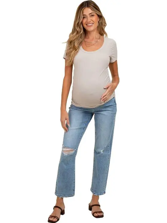 PINKBLUSH Distressed Maternity Straight Leg Jeans - Light Blue