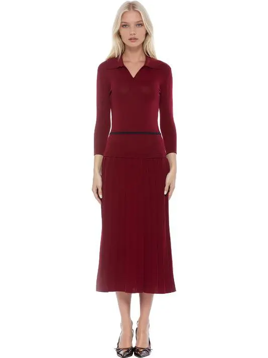 ALEXIA ADMOR Sable Knit Midi Dress With Pleats - Burgundy