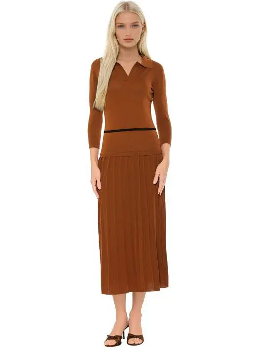 ALEXIA ADMOR Sable Knit Midi Dress With Pleats - Camel