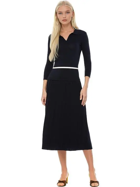 ALEXIA ADMOR Sable Knit Midi Dress With Pleats - Navy